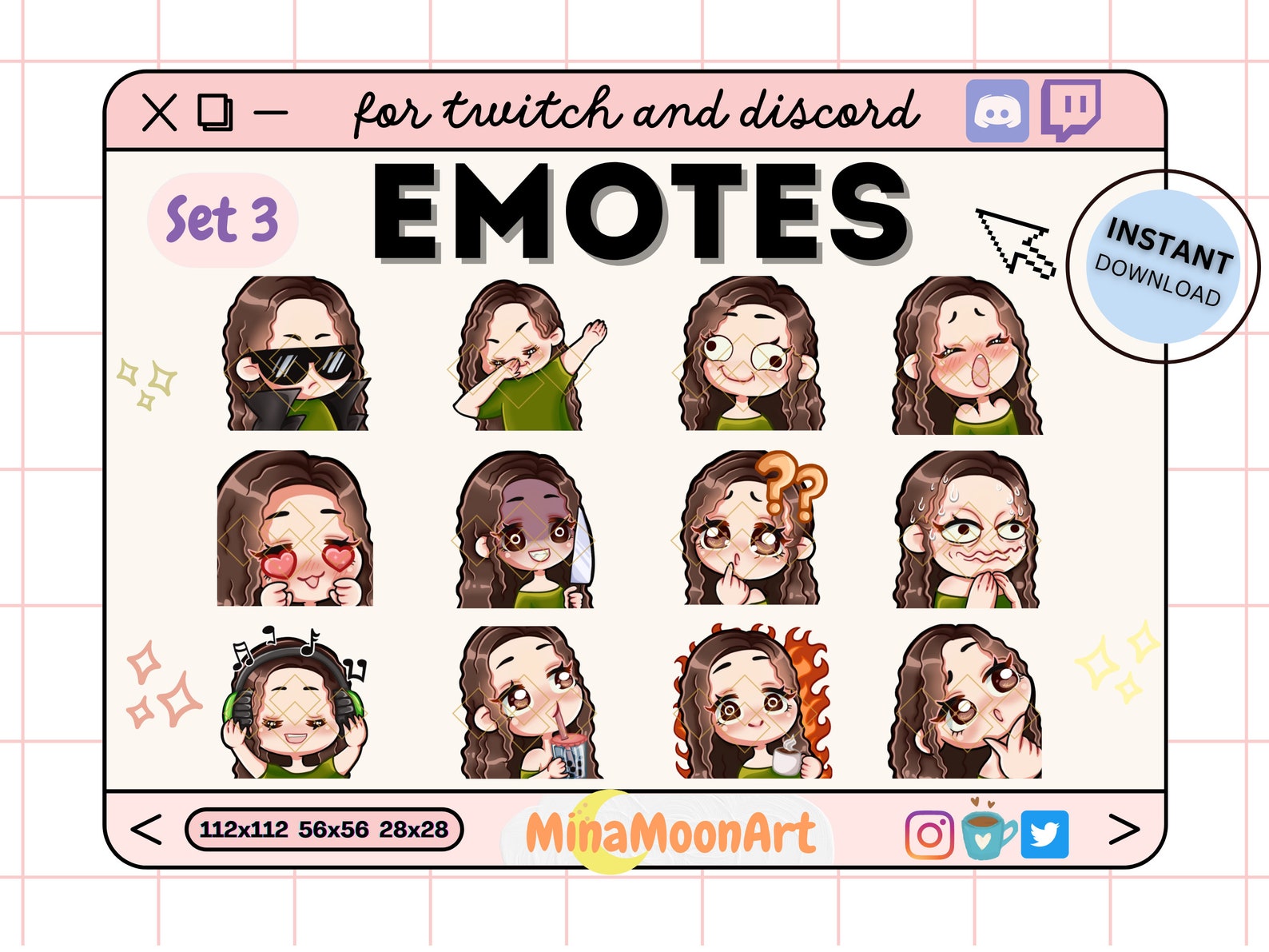 Mega Bundle Curly Hair Twitch Emotes, Brown Curly Hair Girl Emotes ...