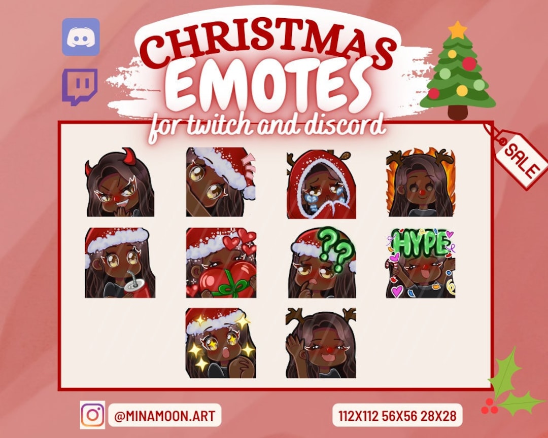 Christmas Emotes, Dark Skin Twitch Emotes Christmas, Black Skin Girl ...