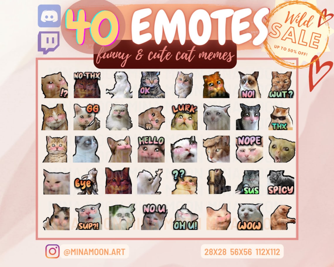 40 Cute Cat Twitch Emotes Mega Pack, Twitch Memes Emotes Bundle, Meme ...