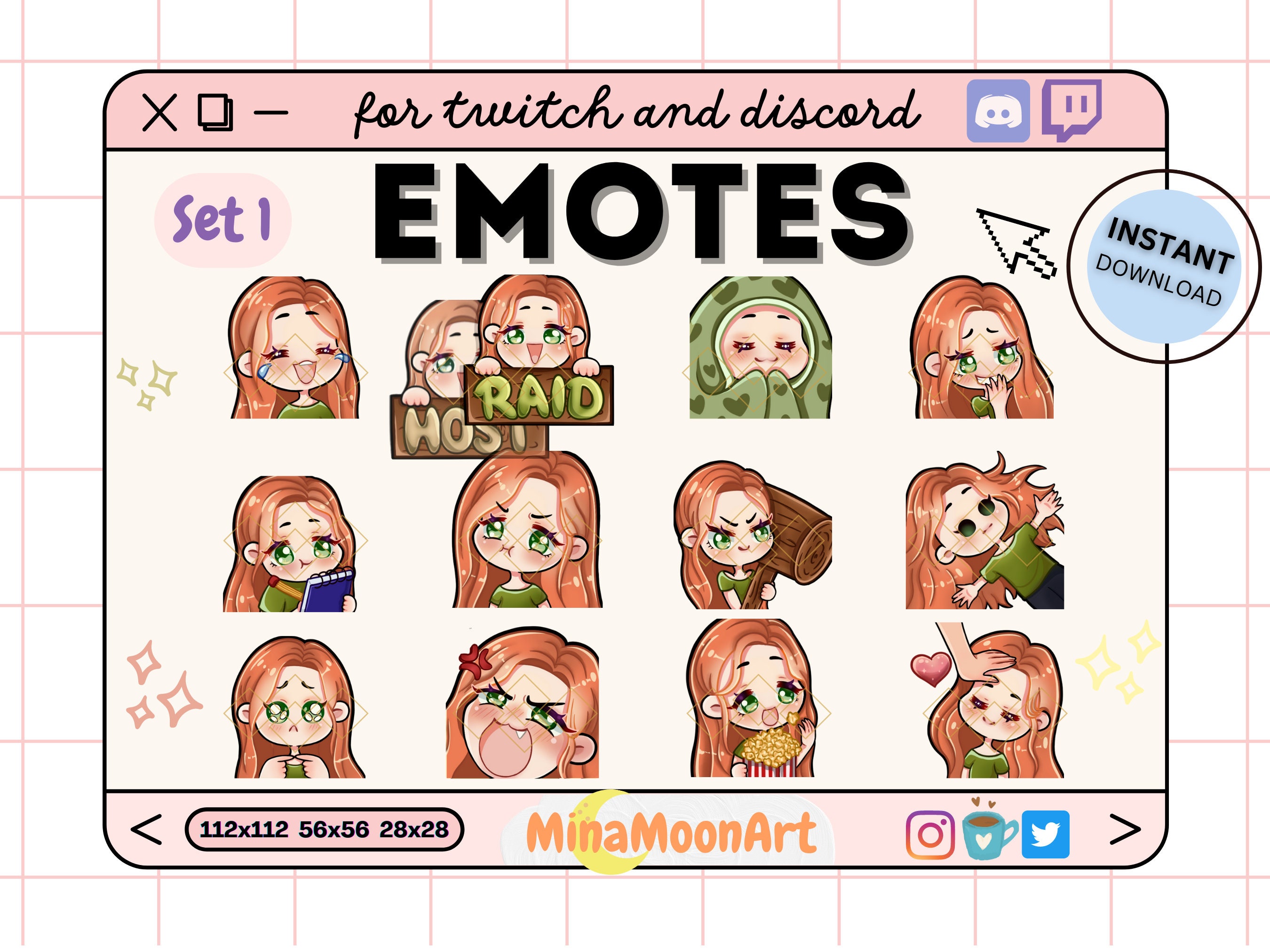 Ginger Hair Twitch Emotes Set 1, Ginger Hair Girl Emotes, Twitch Emotes ...