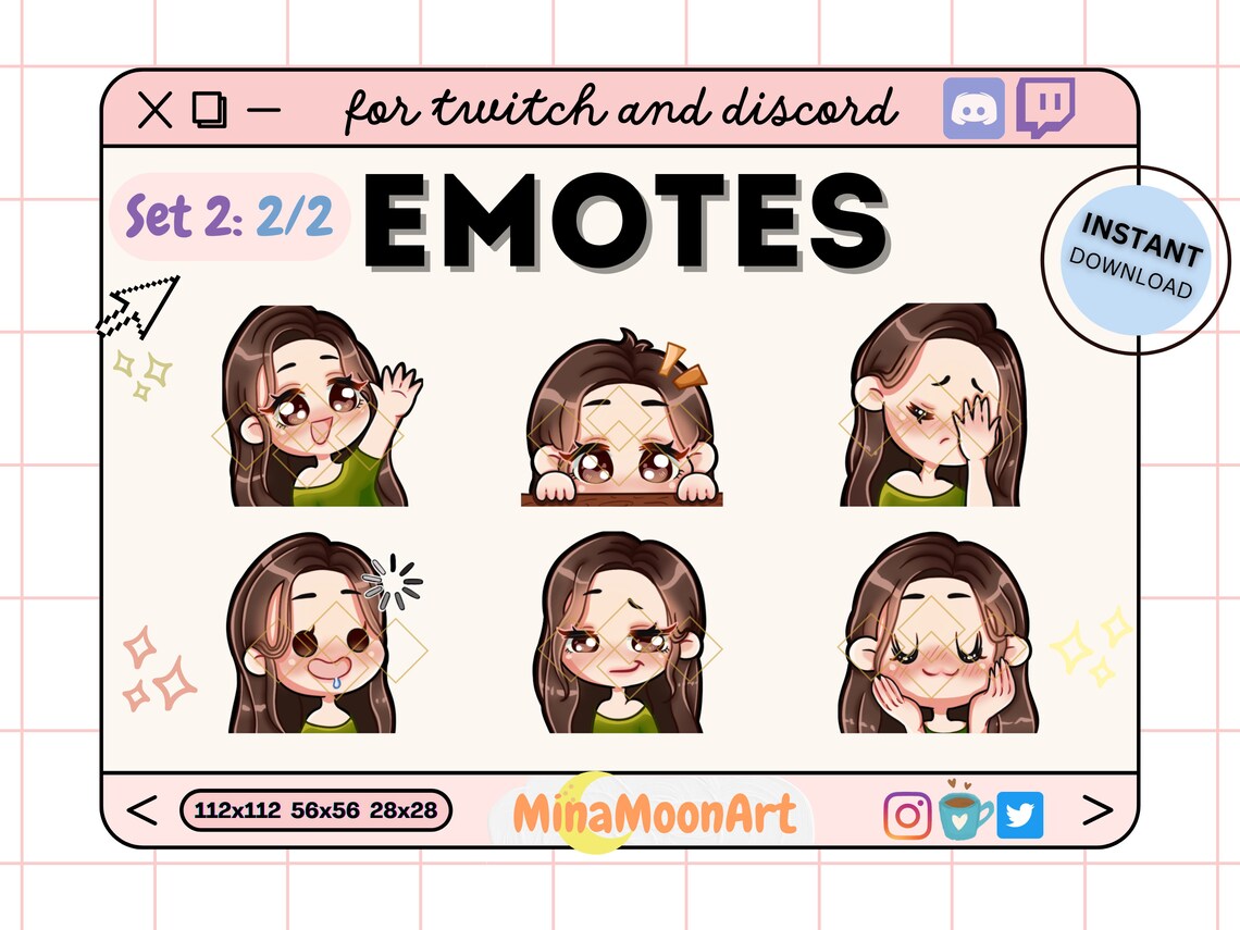 Brown Hair Twitch Emotes Set 2 2/2 Brown Hair Girl Emotes - Etsy