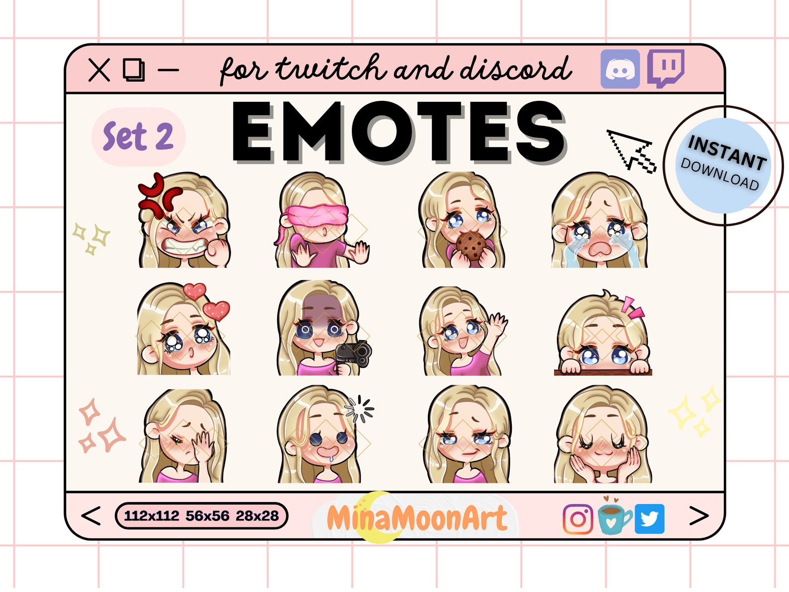Blonde Girl Emotes Set 2, Blonde Twitch Emotes Pack, Twitch Emotes ...