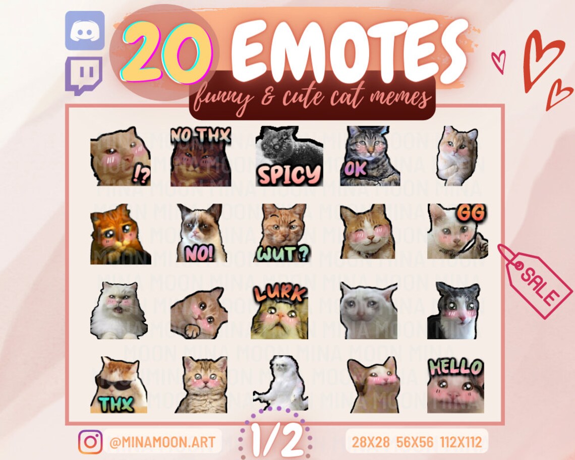 20 Kawaii Cat Twitch Emotes Bundle, Twitch Memes Emotes Bundle, Cat ...