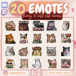 20 Kawaii Cat Twitch Emotes Bundle, Twitch Memes Emotes Bundle, Cat ...