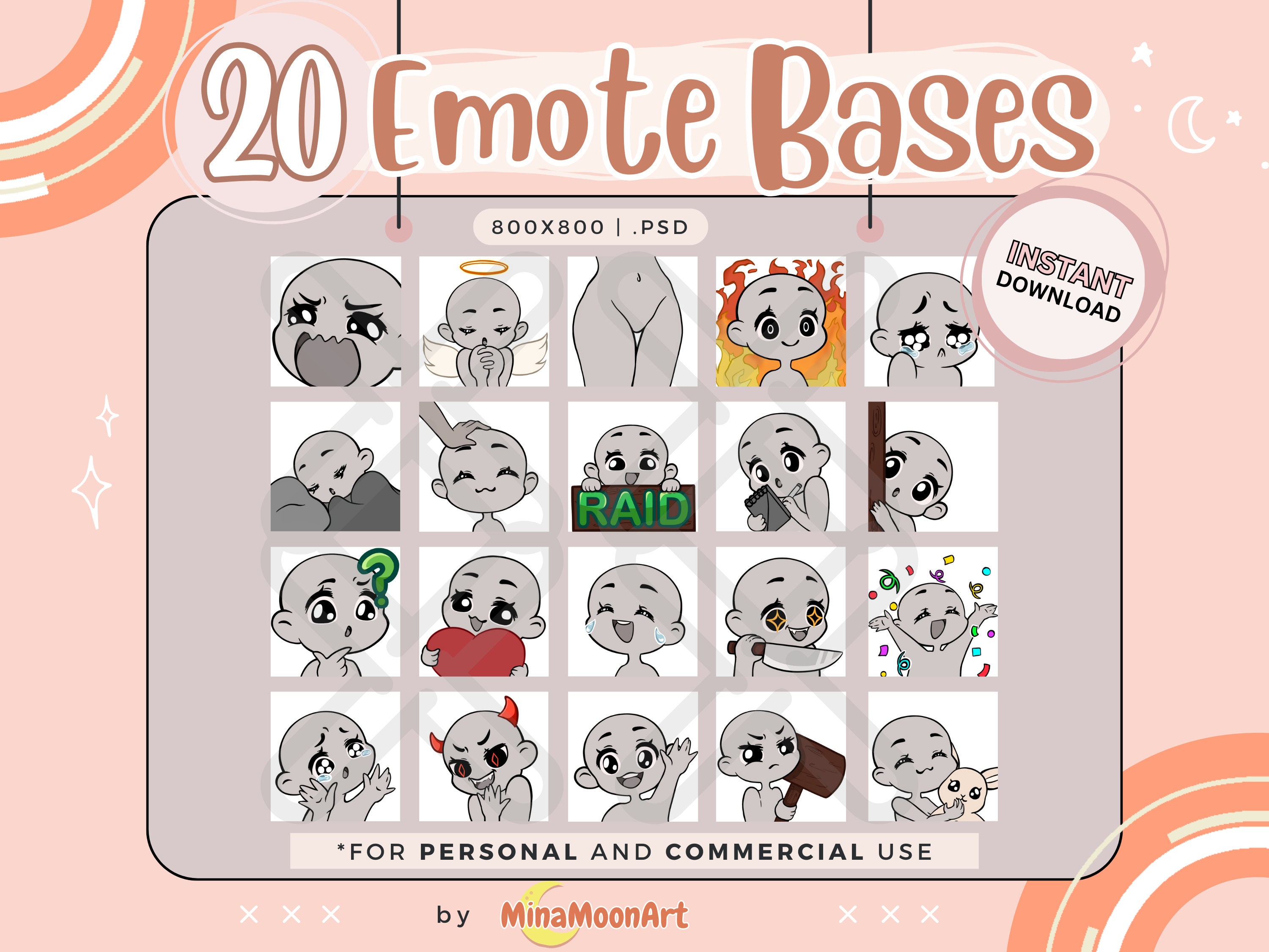 20 Emote Bases DIY, Emote Base Pack, Modelo de Emote Chibi Anime ...
