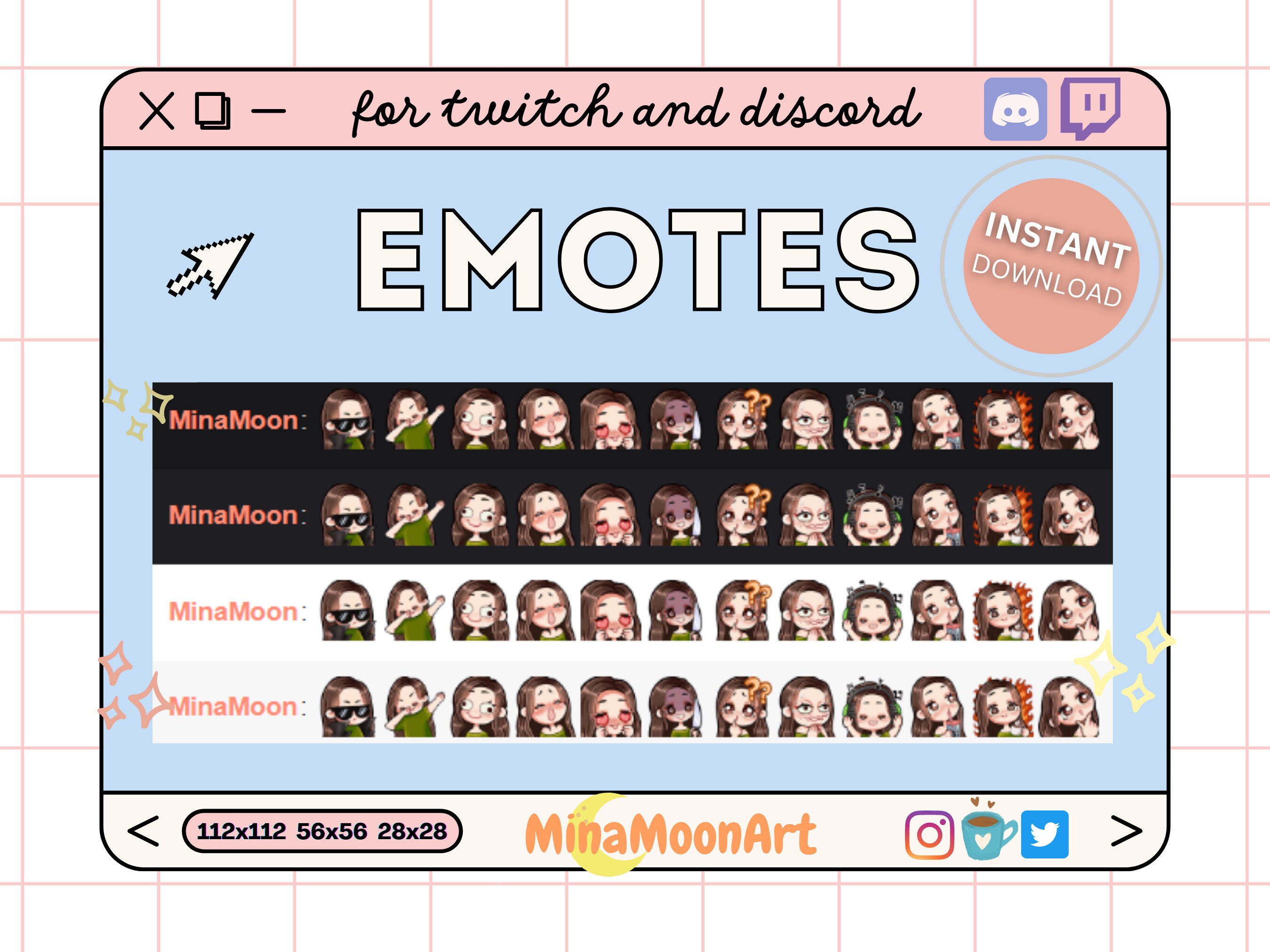 Brown Hair Twitch Emotes Set 3, Brown Hair Girl Emotes, Twitch Emotes ...