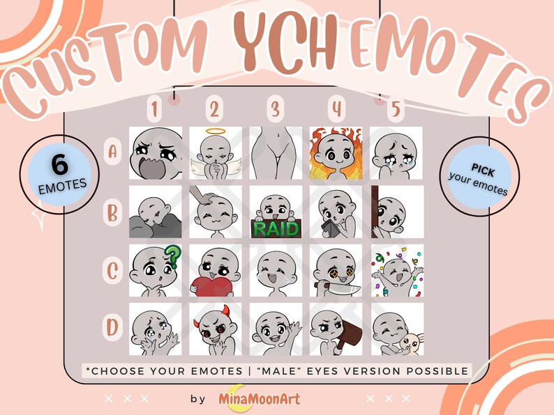 6 Custom YCH Emotes, Custom Chibi Emotes for Twitch, Kick, Discord ...