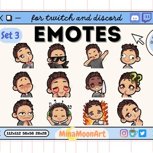 Brown Hair Twitch Emotes Set 3, Brown Hair Boy Emotes, Twitch Emotes ...