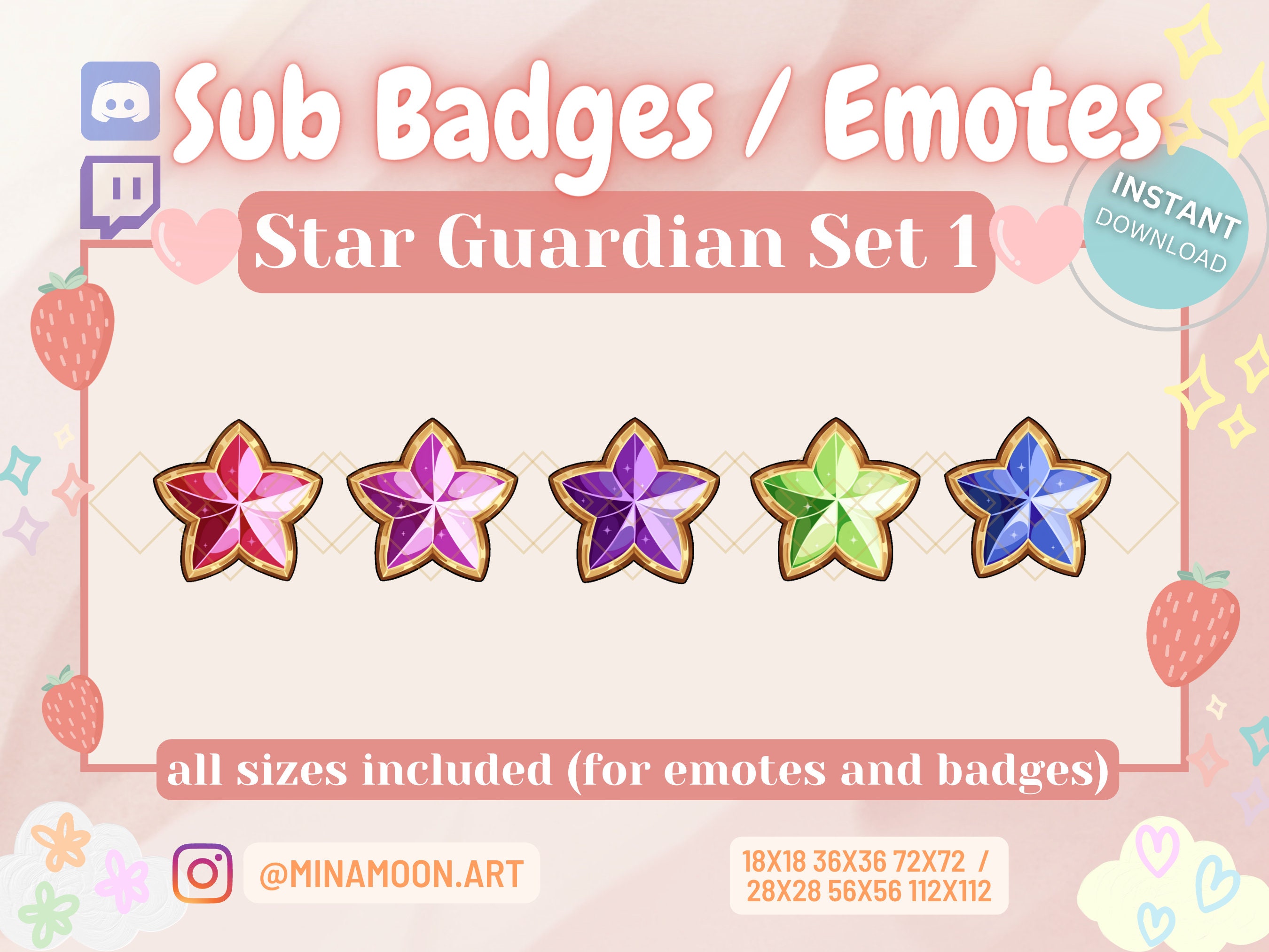 Star Guardian Sub Badges Set 1, Twitch Star Guardian Emotes, Star ...