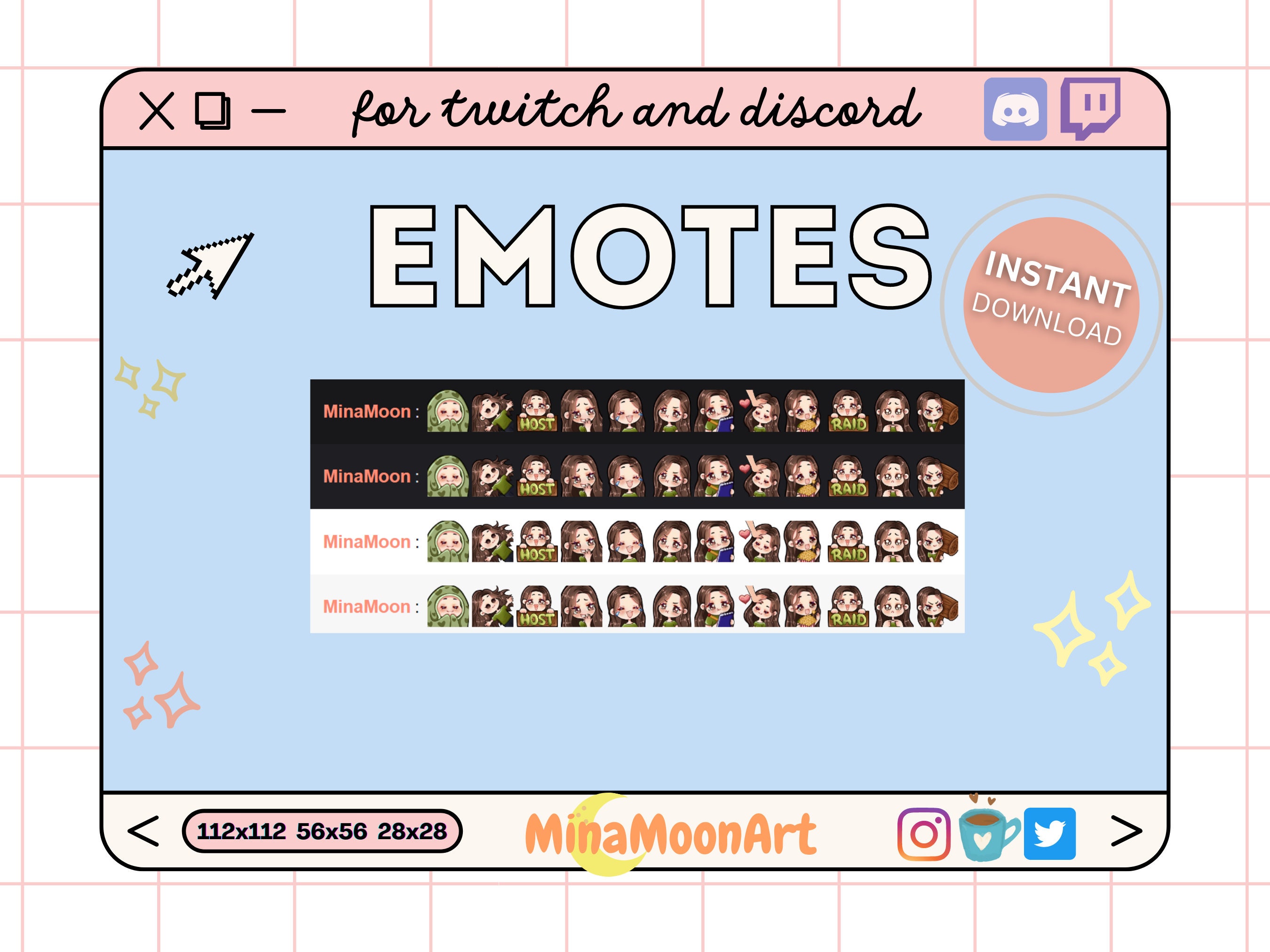 Brown Hair Twitch Emotes Set 1, Brown Hair Girl Emotes, Twitch Emotes ...