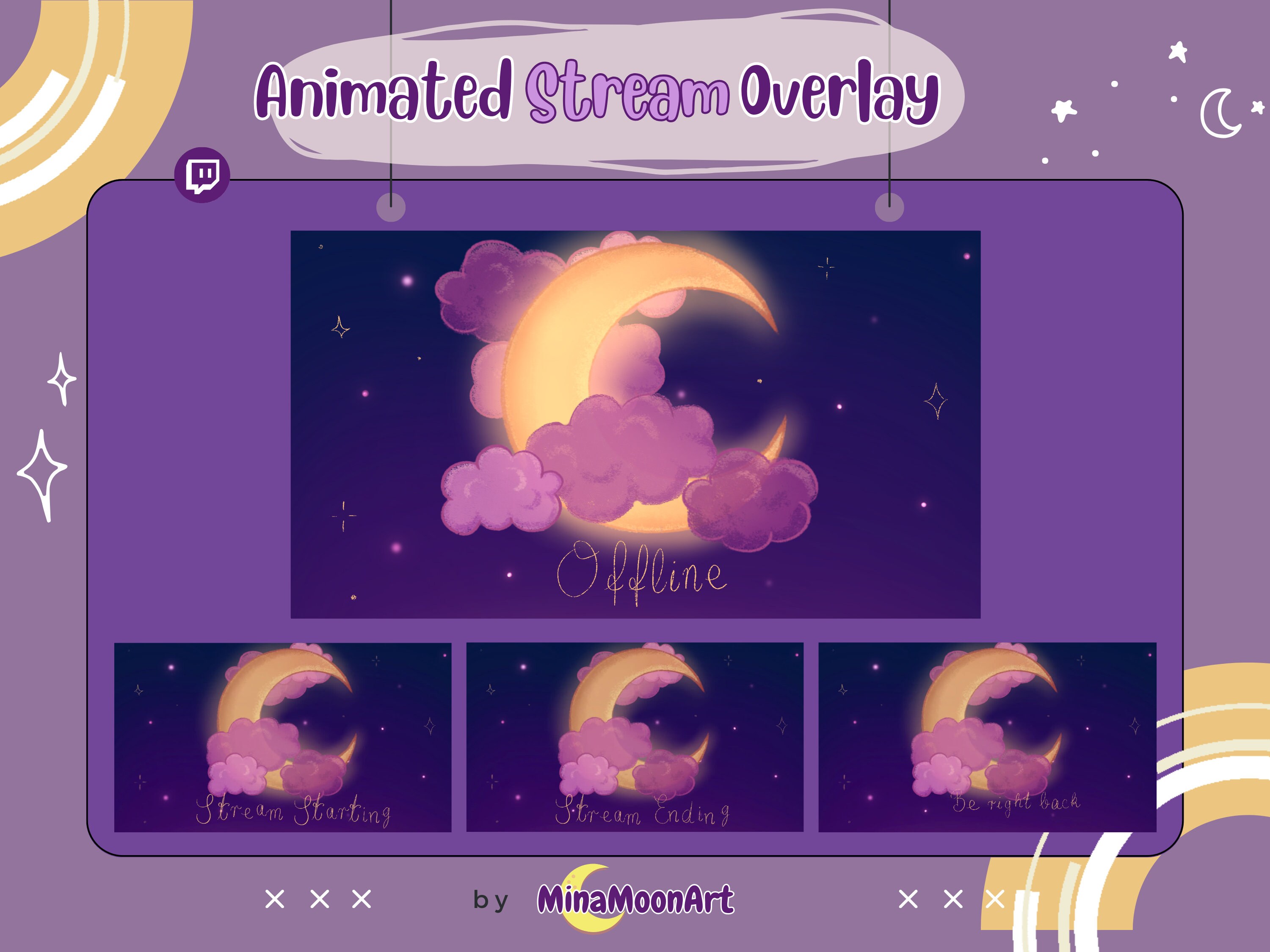 Animated Stream Overlay, Cute Stream Overlay Twitch, Moon Overlay ...