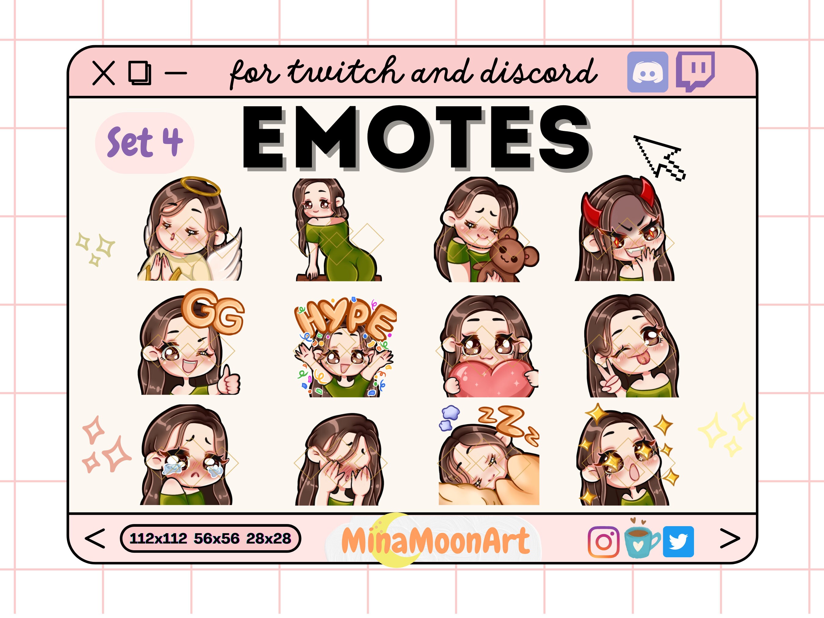 Twitch Emotes Mega Bundle Brown Brown Hair Girl Emotes - Etsy