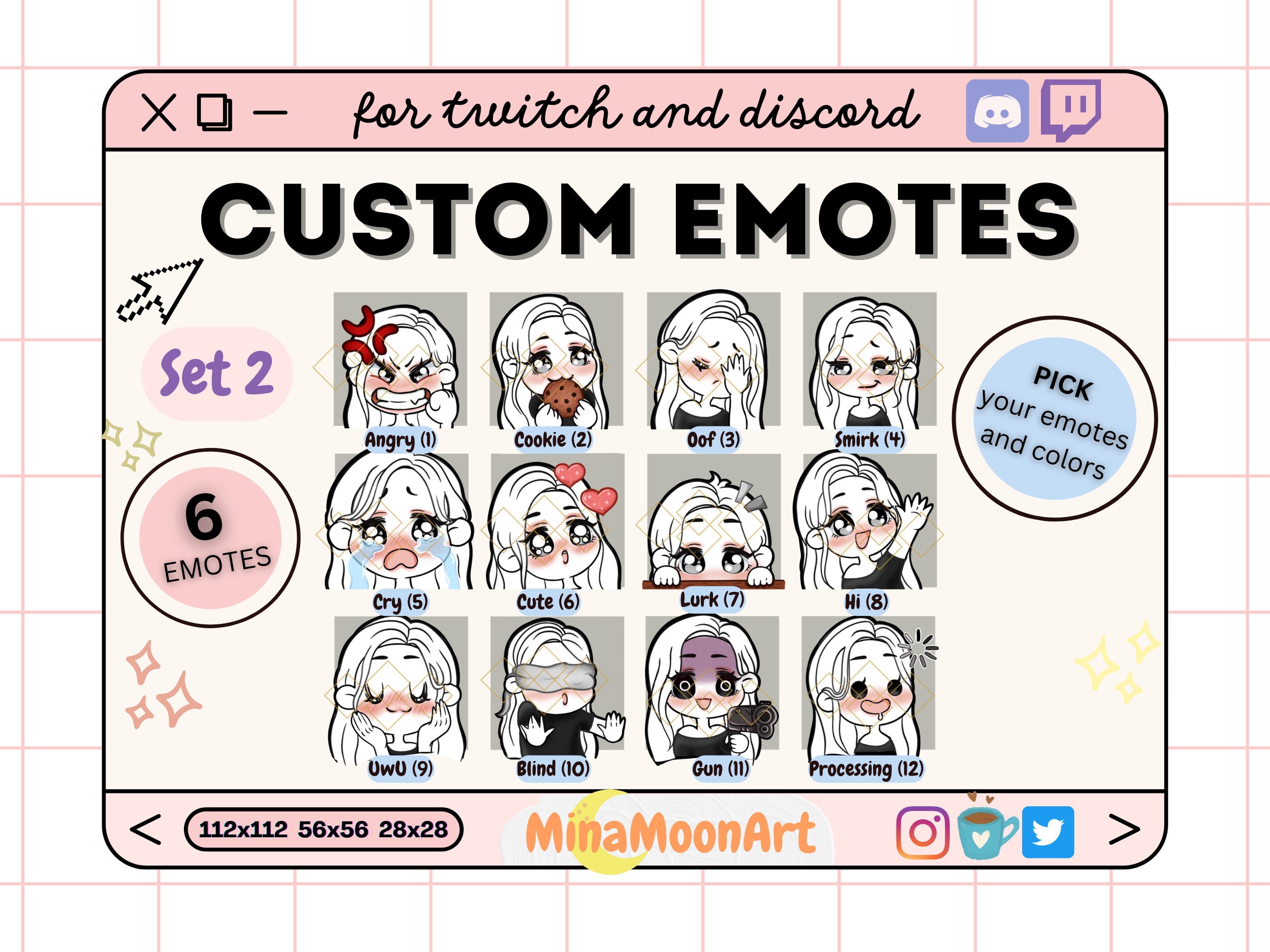 6 Custom Twitch Emotes Set 2, Custom Girl Emotes, Twitch Emotes, Chibi ...