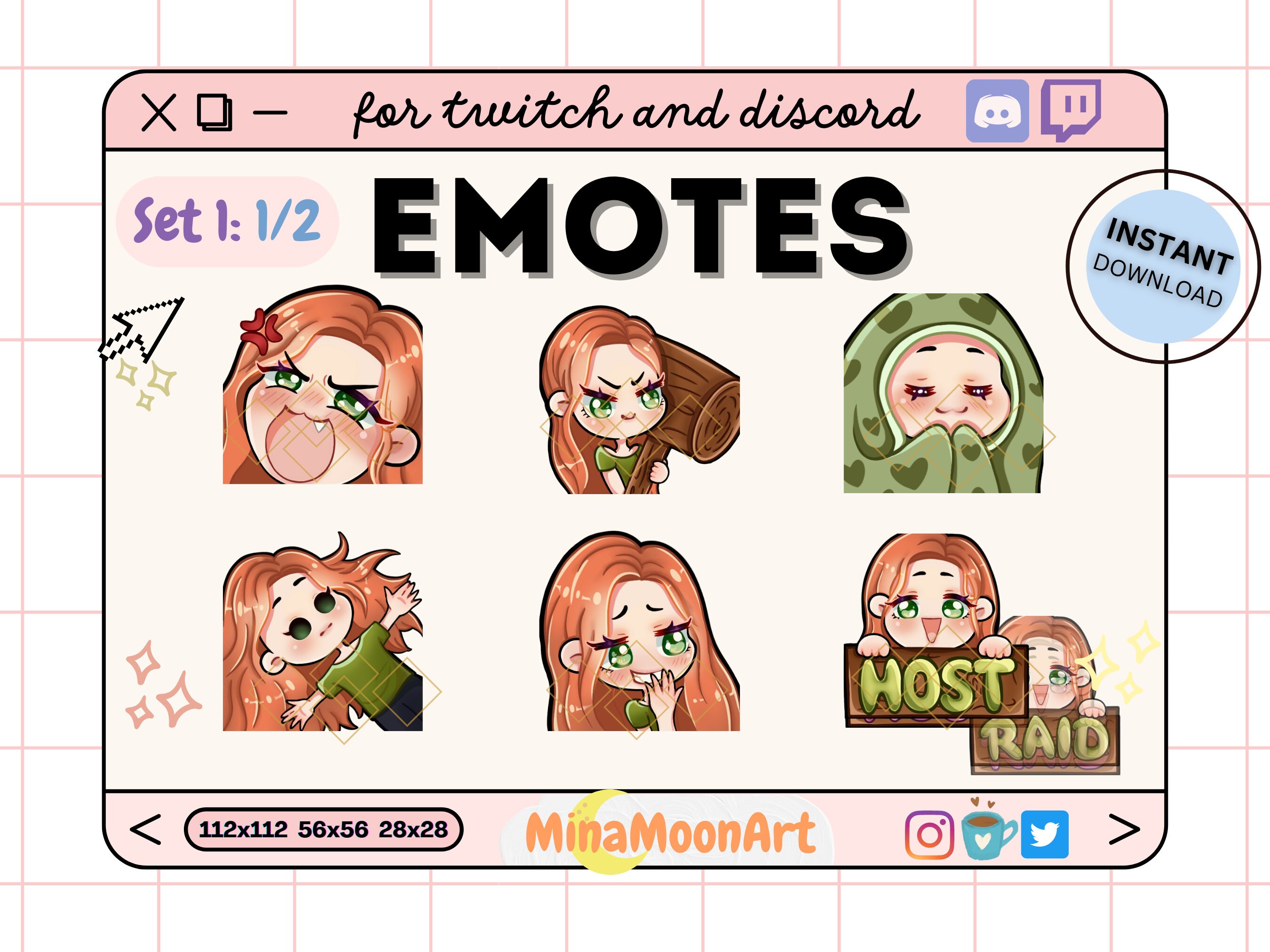 Ginger Hair Twitch Emotes Set 1 1/2 Ginger Hair Girl Emotes - Etsy