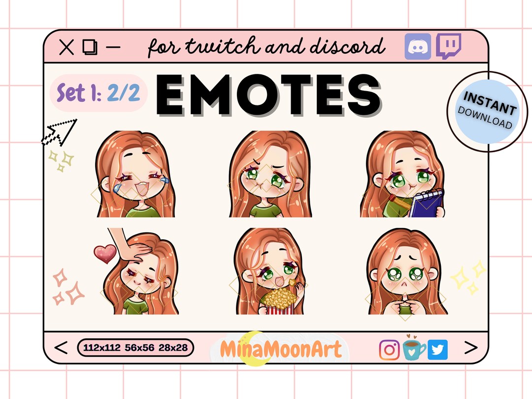 Ginger Hair Twitch Emotes Set 2 2/2, Ginger Hair Girl Emotes, Twitch ...