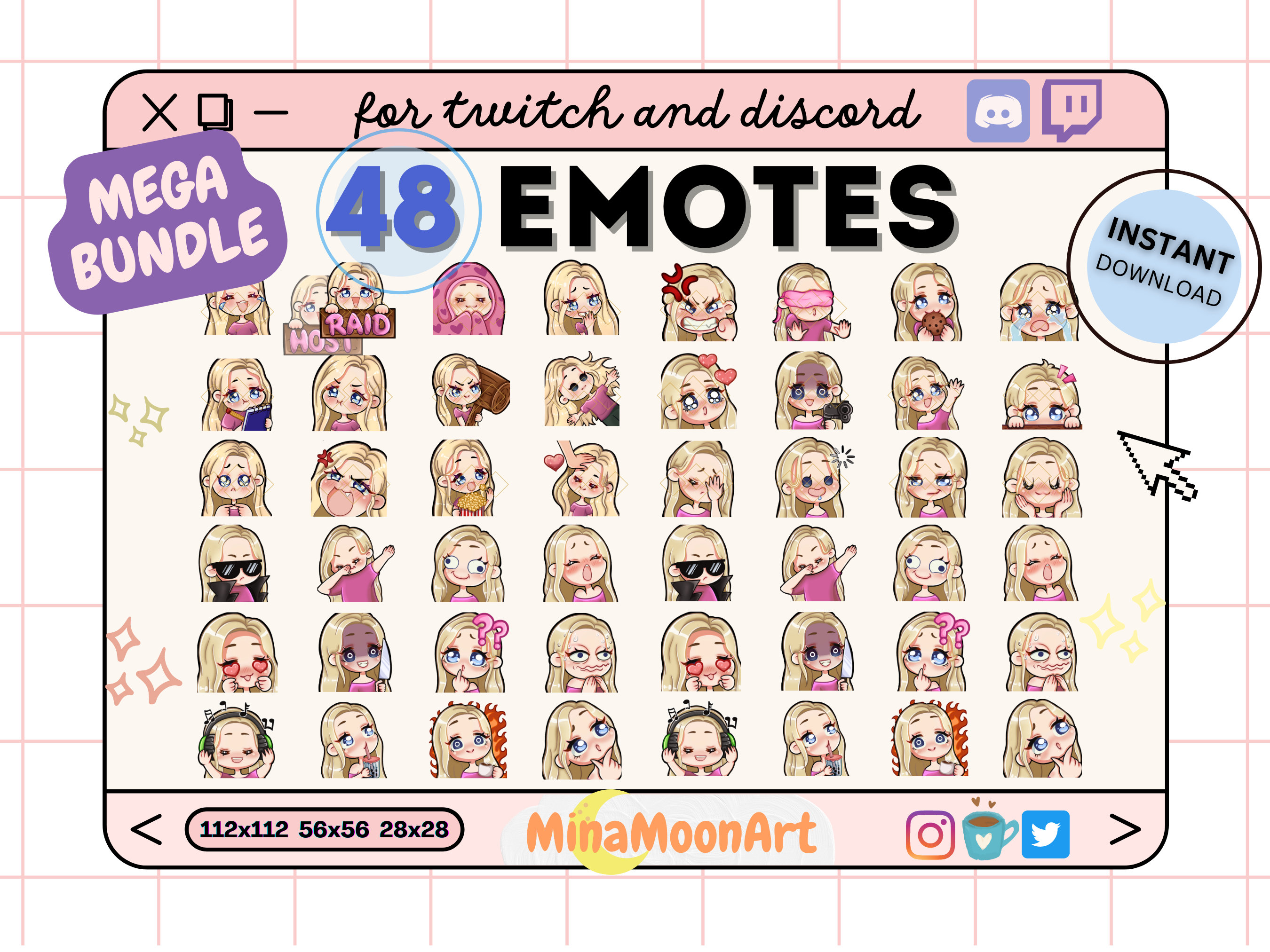 Twitch Emotes Mega Bundle Blonde, Blonde Hair Girl Emotes, Twitch Emote ...