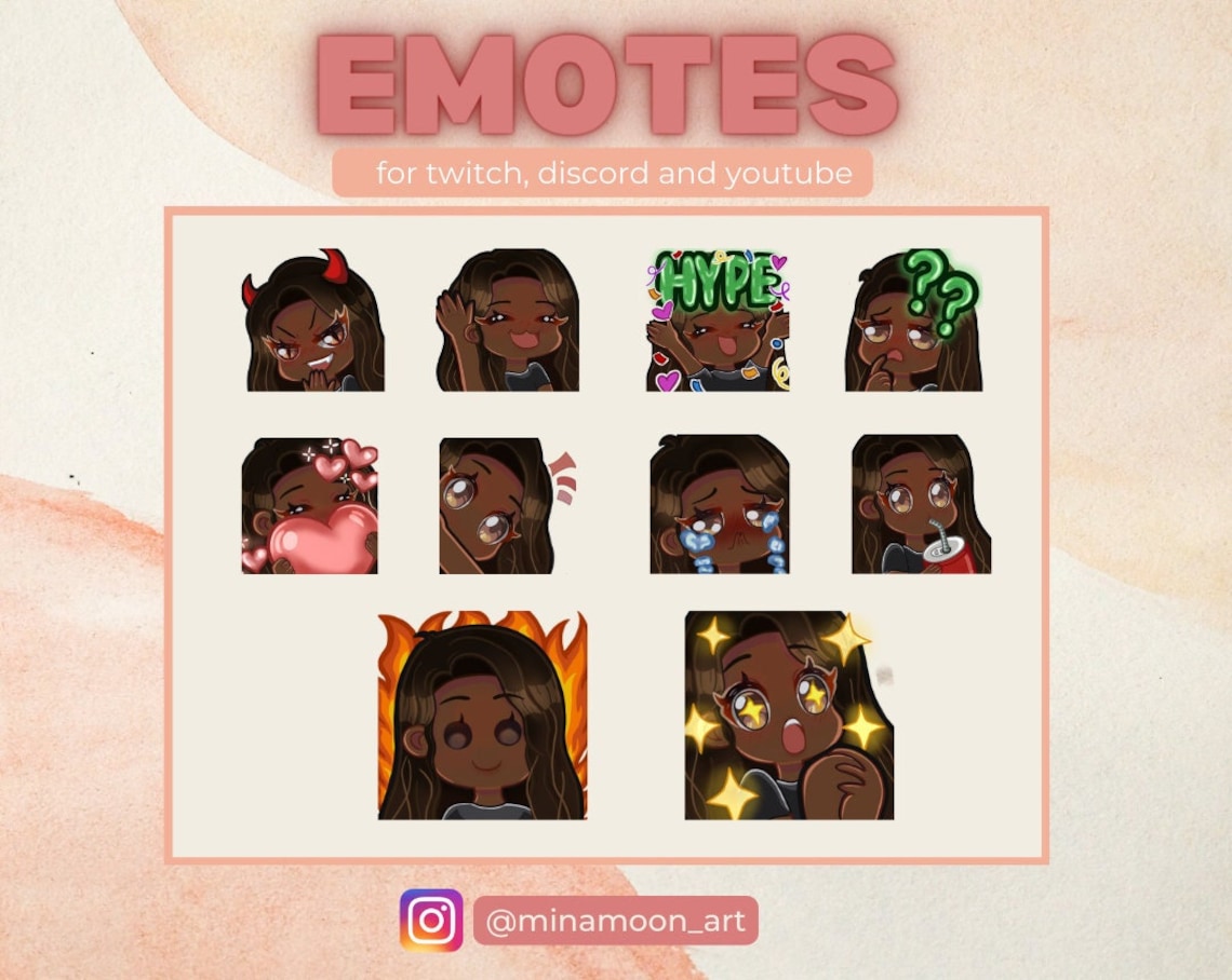 Brown Hair Dark Skin Twitch Emotes Dark Skin Girl Emotes - Etsy