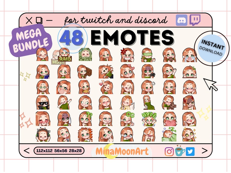 Twitch Emotes Mega Bundle Ginger Hair, Ginger Hair Girl Emotes, Twitch ...