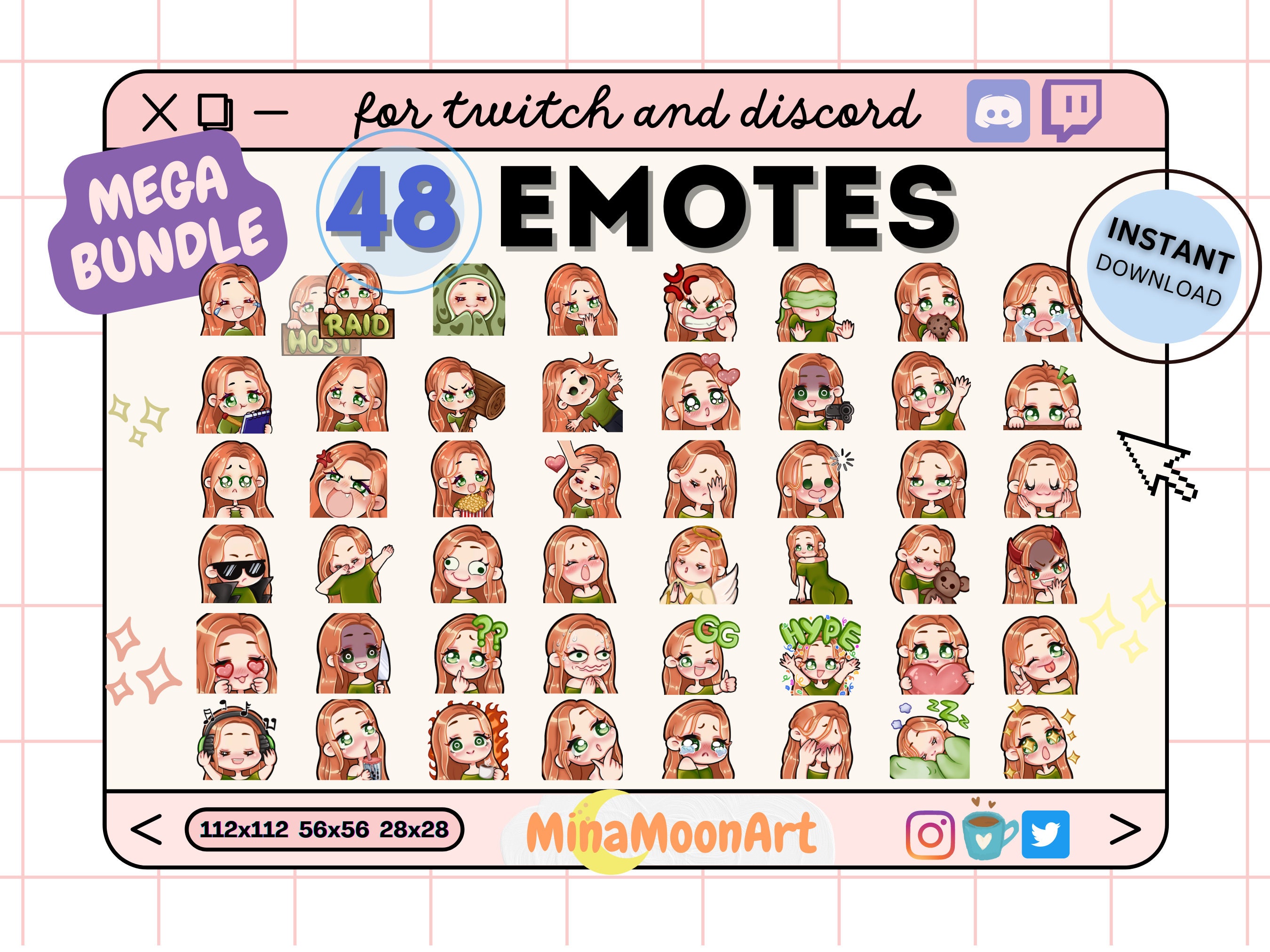 Twitch Emotes Mega Bundle Ginger Hair, Ginger Hair Girl Emotes, Twitch ...