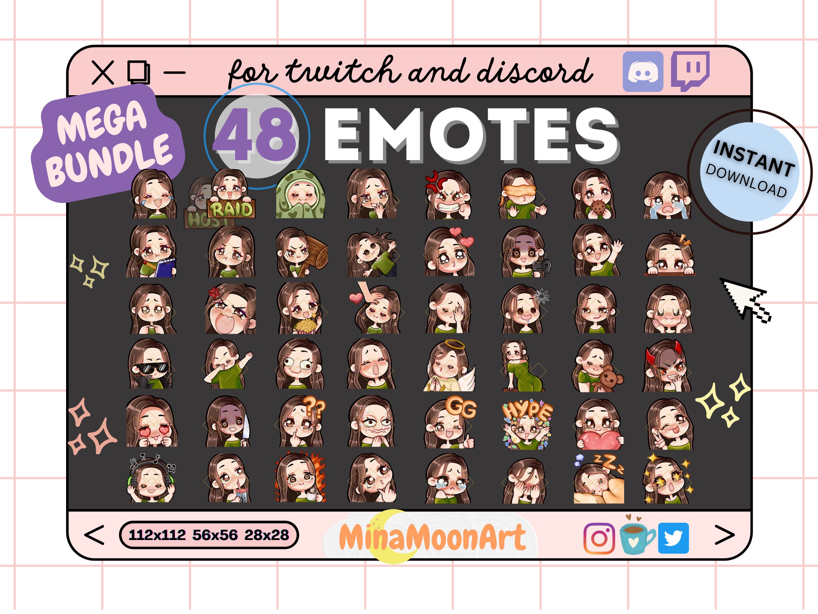 Twitch Emotes Mega Bundle Brown Brown Hair Girl Emotes - Etsy