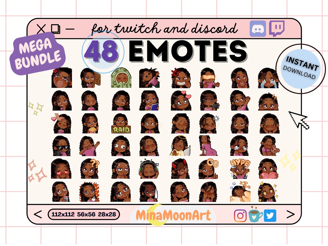 Mega Bundle Curly Hair Twitch Emotes Black Curly Hair Girl Etsy
