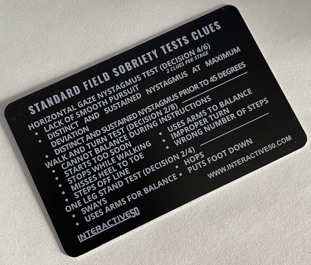 Laser Etched Metal Miranda / Standard Field Sobriety Test Clues Card - Etsy