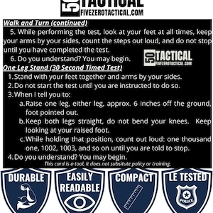 Engraved Metal SFST Card Standardized Field Sobriety Test Instruction ...