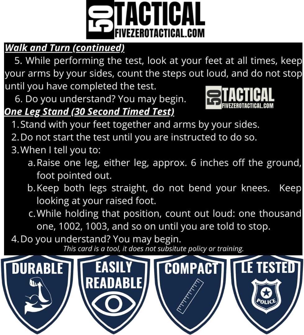 Engraved Metal SFST Card Standardized Field Sobriety Test Instruction ...