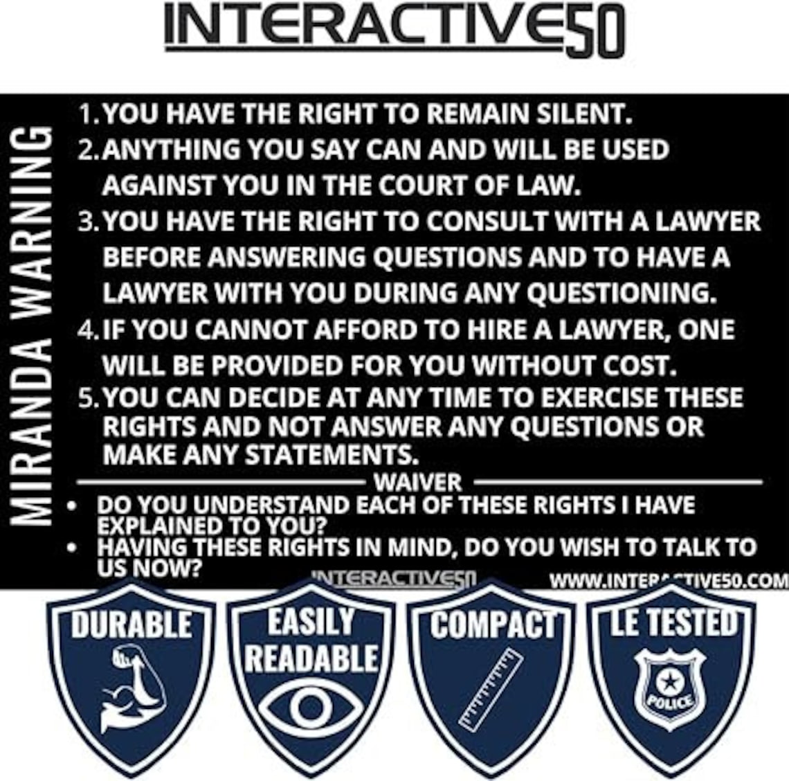 Metal Miranda Rights Card Spanish/english - Etsy