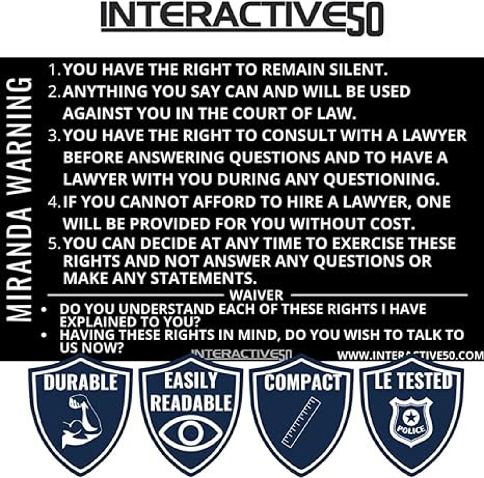 Metal Miranda Rights Card Spanish/english - Etsy