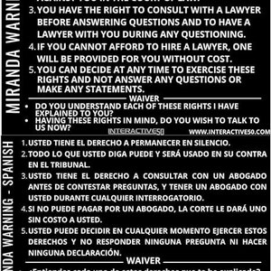 Metal Miranda Rights Card Spanish/english - 2 Sided - Etsy