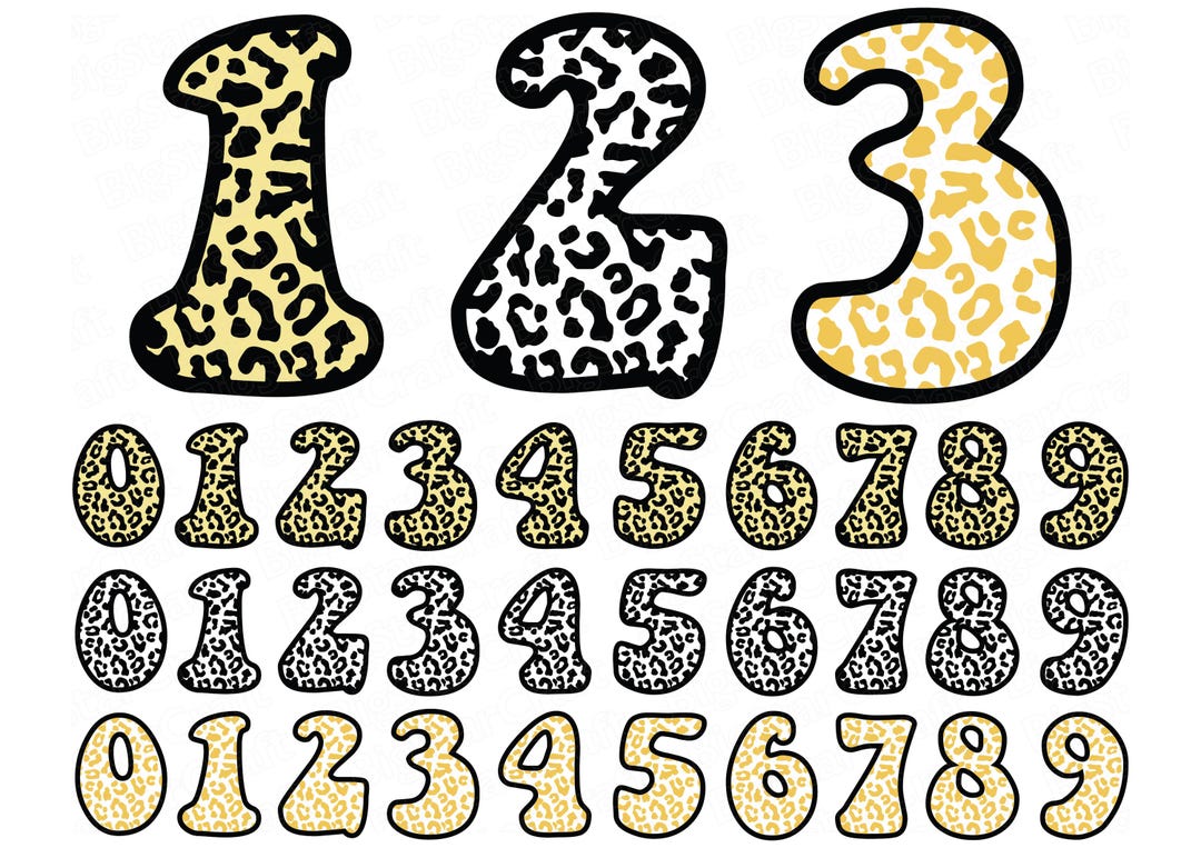 Retro Number SVG Bundle, Animal Print Digits PNG EPS Dxf, Wild Style ...