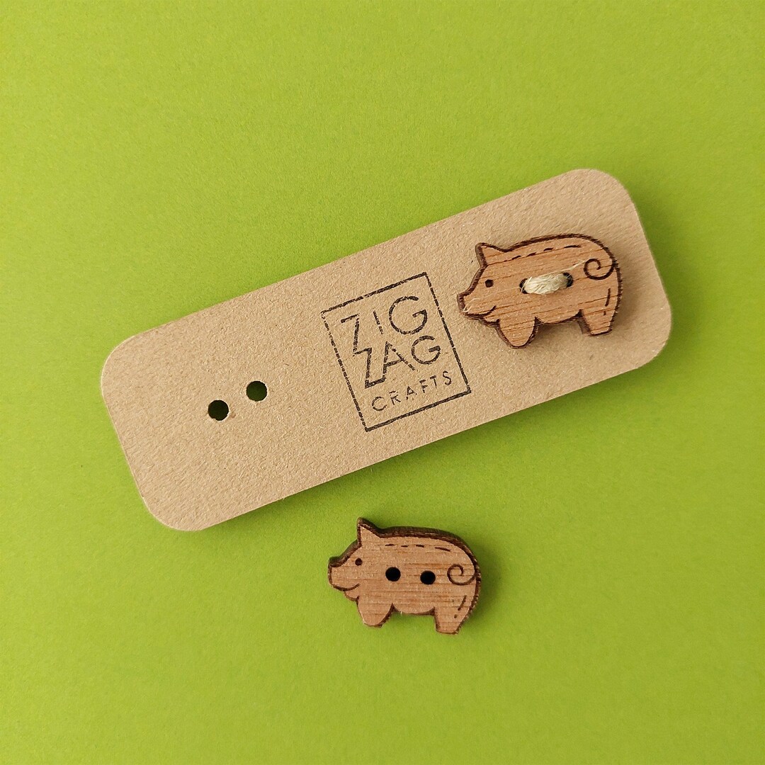 Piglet Wooden Button Pig Pin Sew on Tag - Etsy