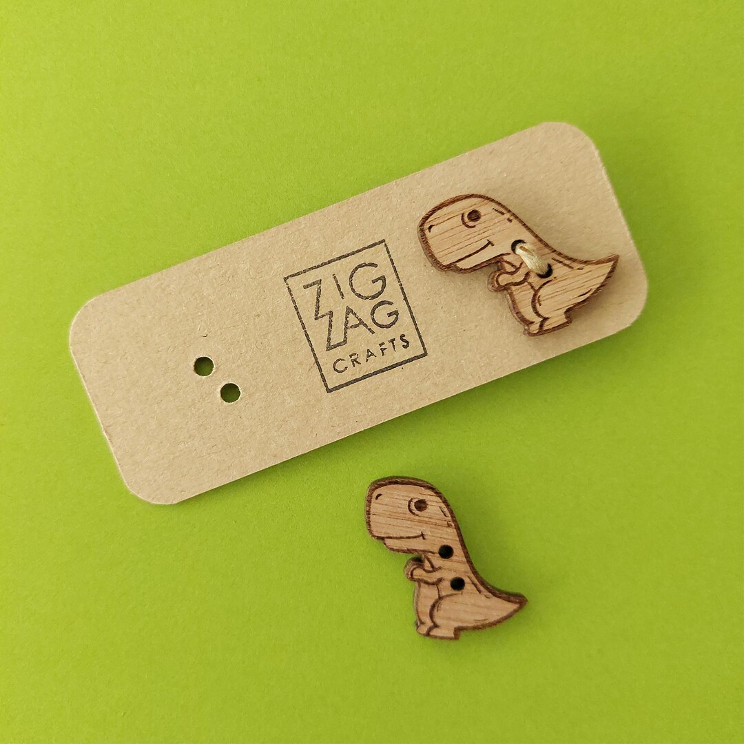 Dinosaur Buttons - T-rex Pin - Wooden Buttons - Quirky Sew on Tag - Etsy