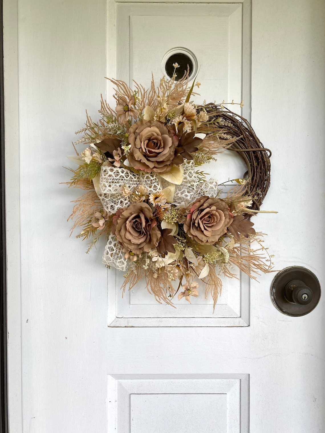 Boho Wreath, Neutral Home Decor Wreath With Rose's, Everyday Wreath ...