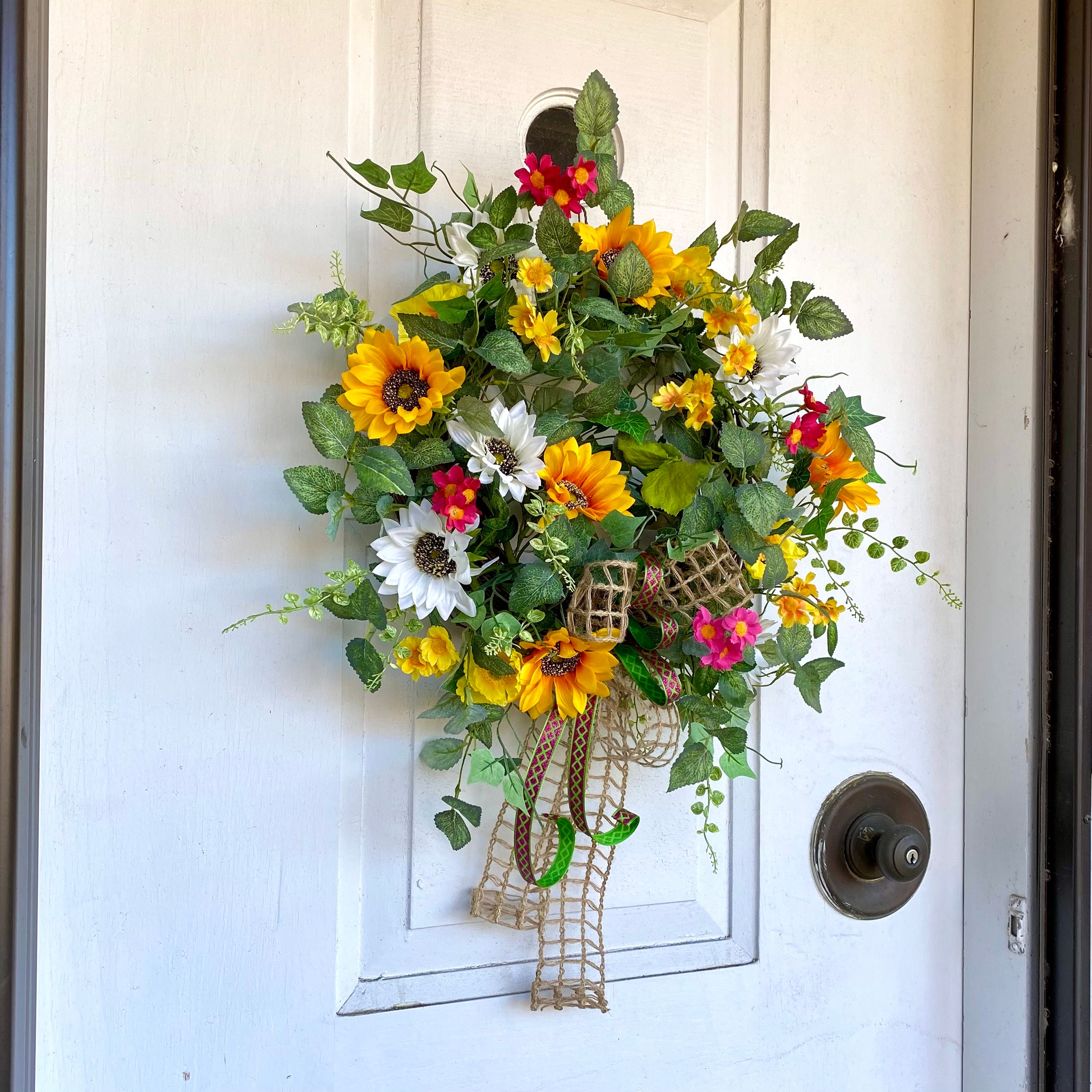 Sunflower Wreath for Front Door, Sunflower and Daisy Wreath, Front Door ...