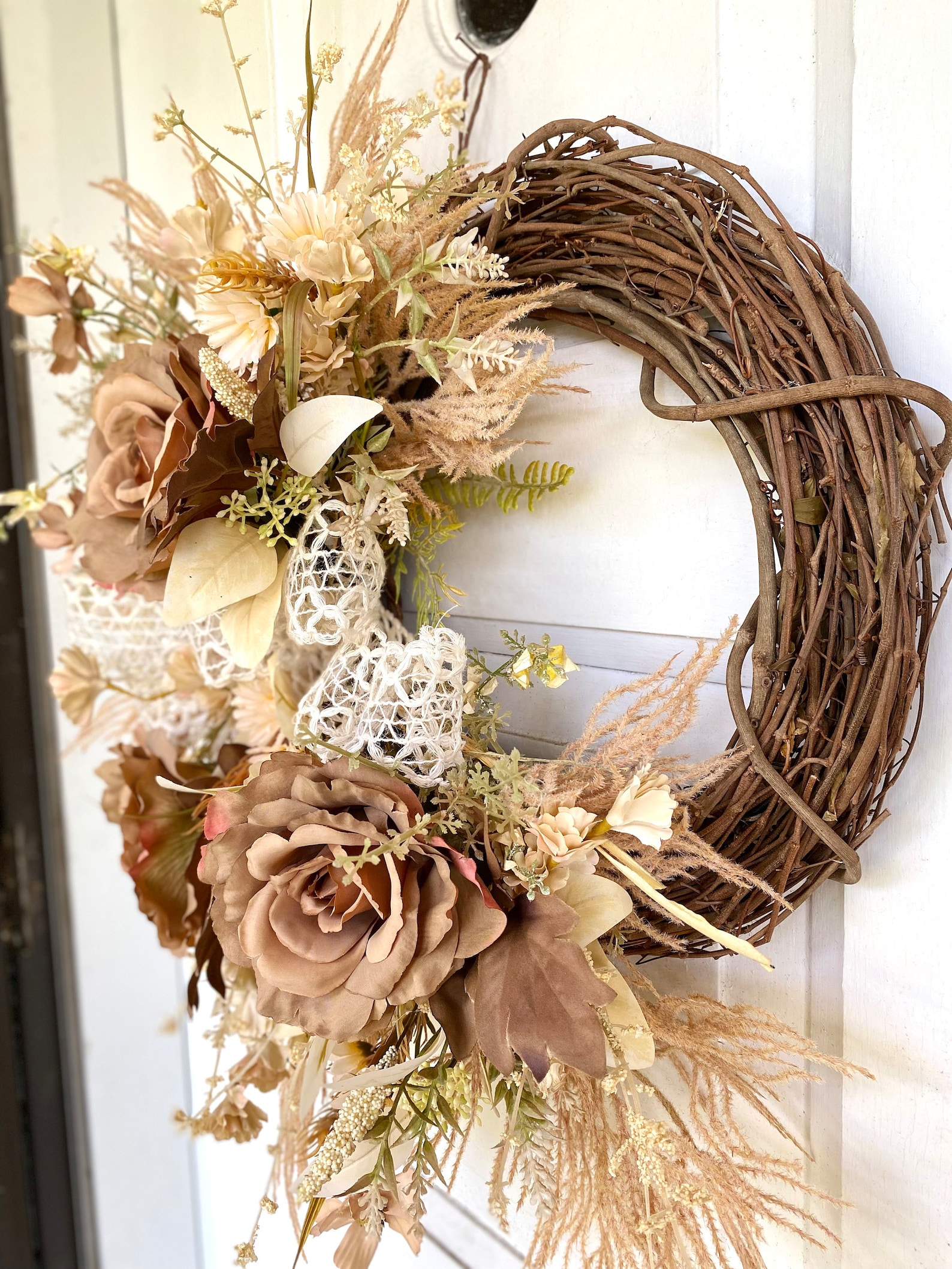 Boho Wreath, Neutral Home Decor Wreath With Rose's, Everyday Wreath ...