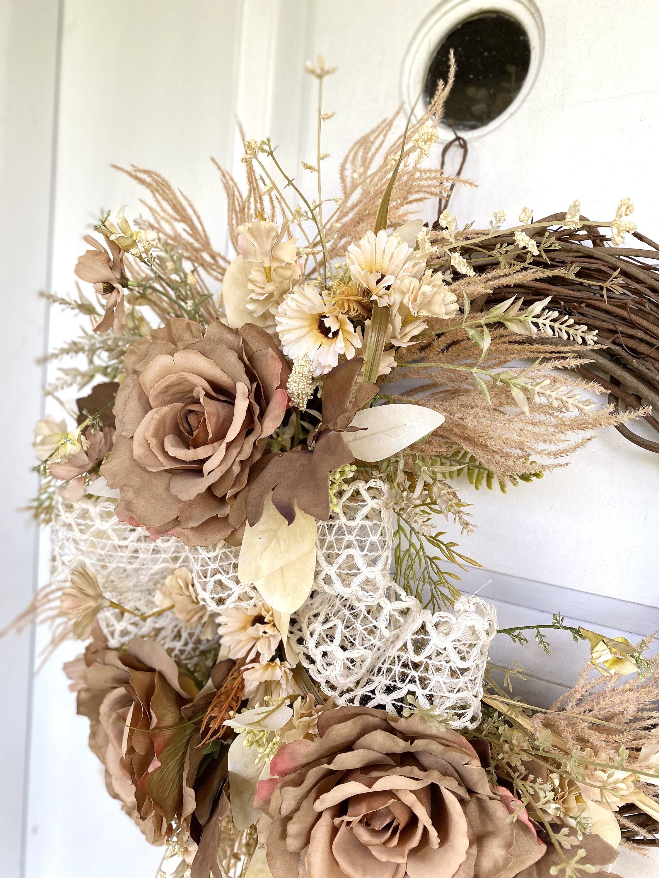 Boho Wreath, Neutral Home Decor Wreath With Rose's, Everyday Wreath ...