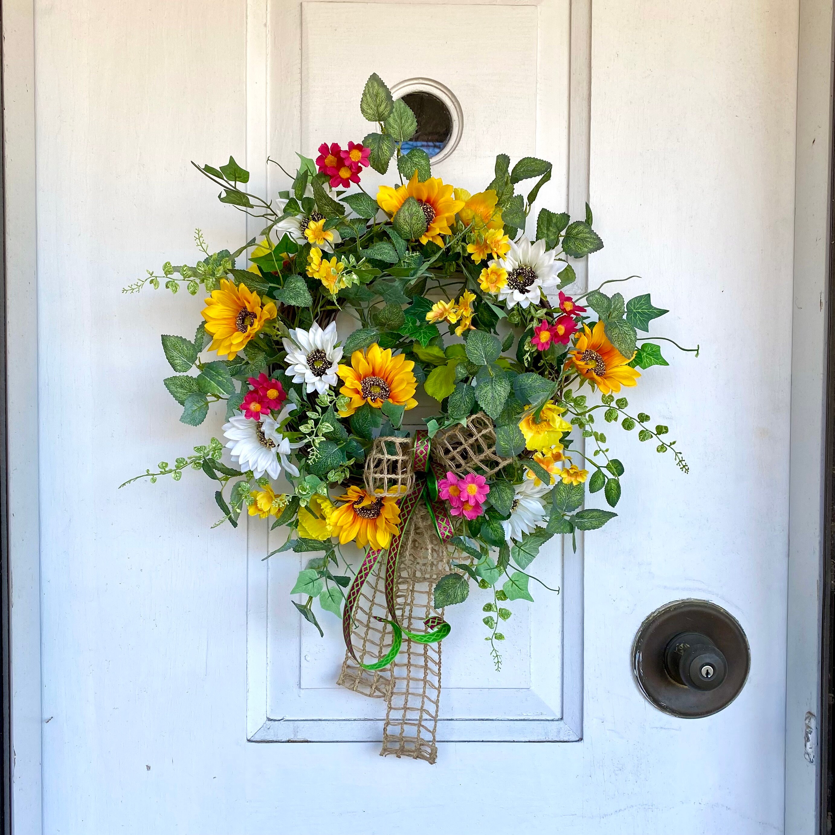 Sunflower Wreath for Front Door, Sunflower and Daisy Wreath, Front Door ...