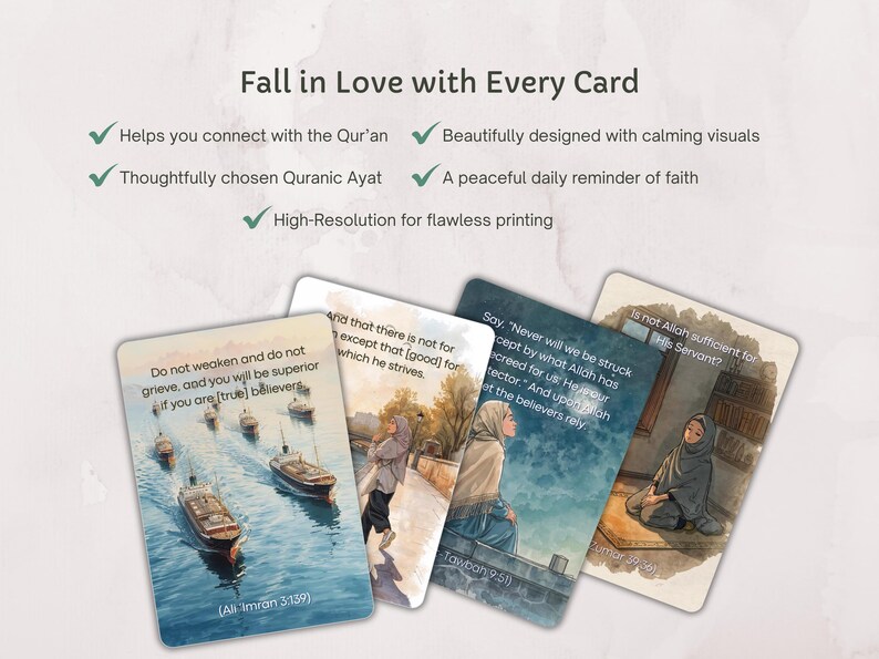 Printable Islamic Motivation Cards: 36 Quran Quote Cards for Daily ...