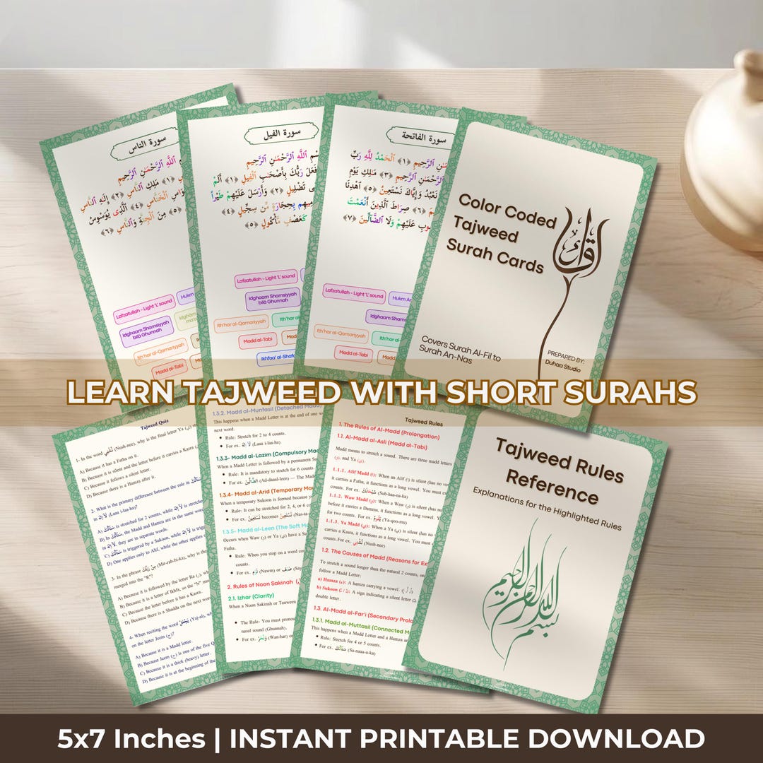 Color Coded Tajweed Surah Cards: Quran Learning Flashcards (digital ...