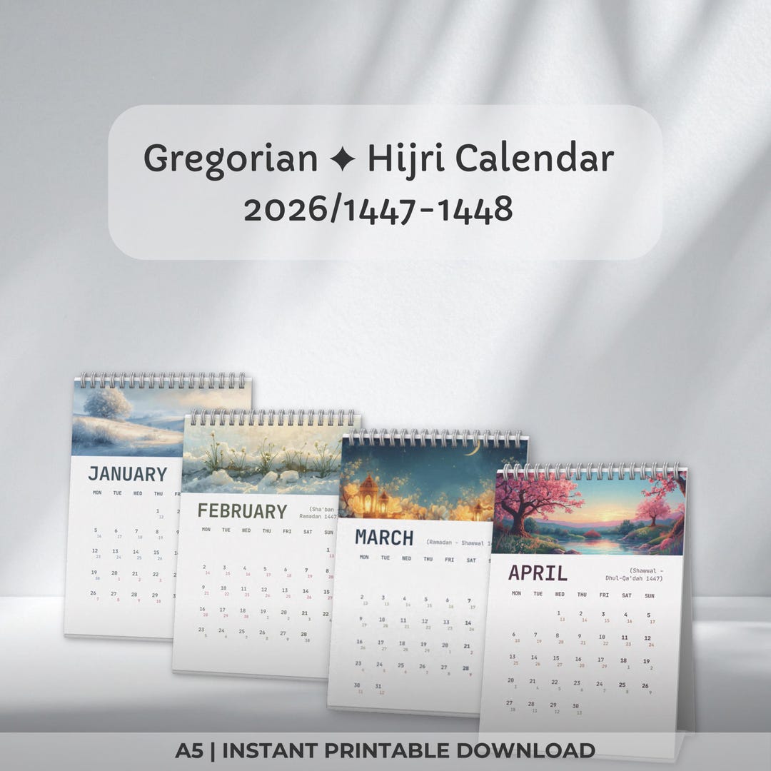 Printable 2026 Islamic Calendar: 1447–1448 Hijri and Gregorian Dates ...