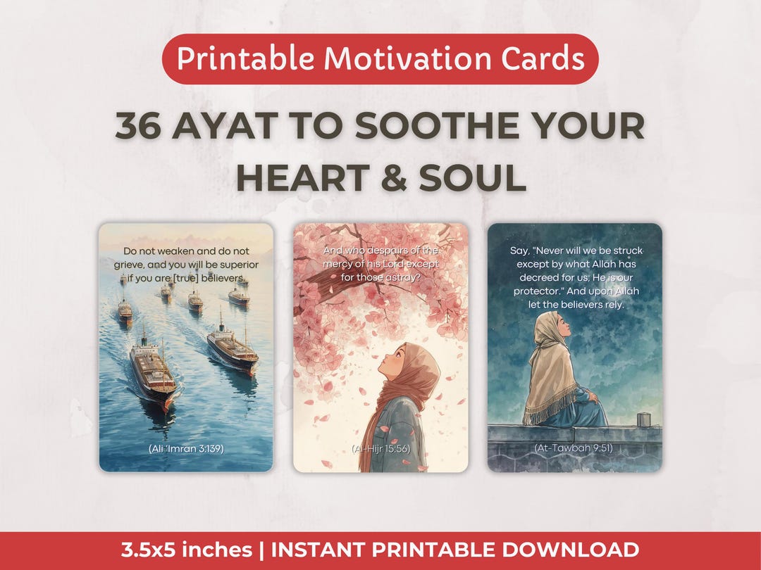 Printable Islamic Motivation Cards: 36 Quran Quote Cards for Daily ...