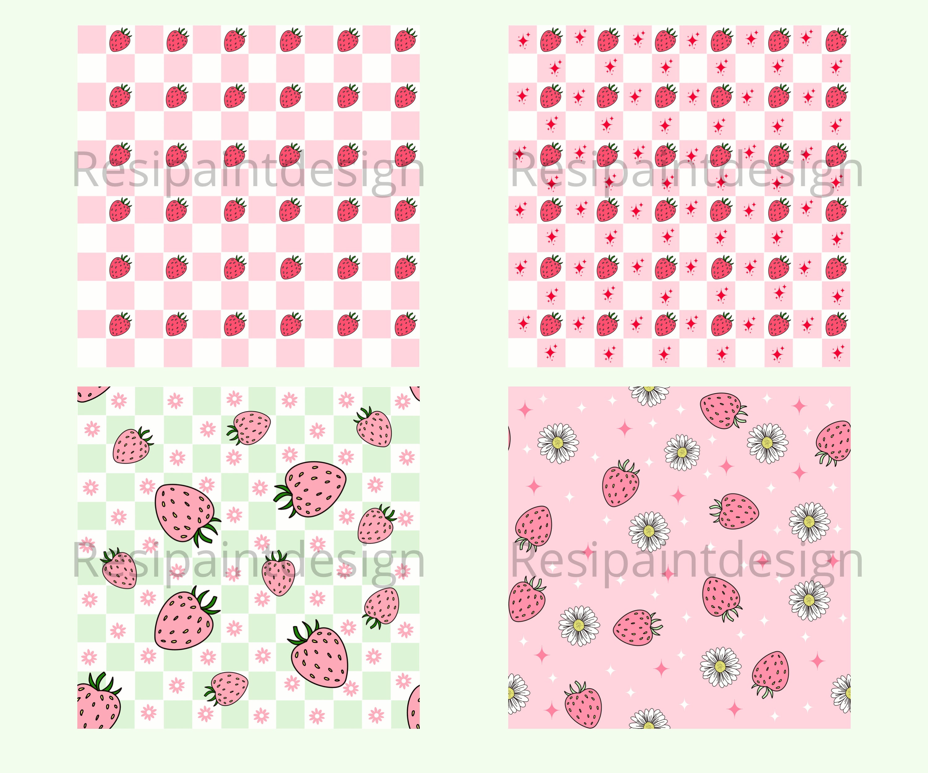 Strawberry Daisy Digital Paper, Seamless Pattern Commercial Use Funky ...