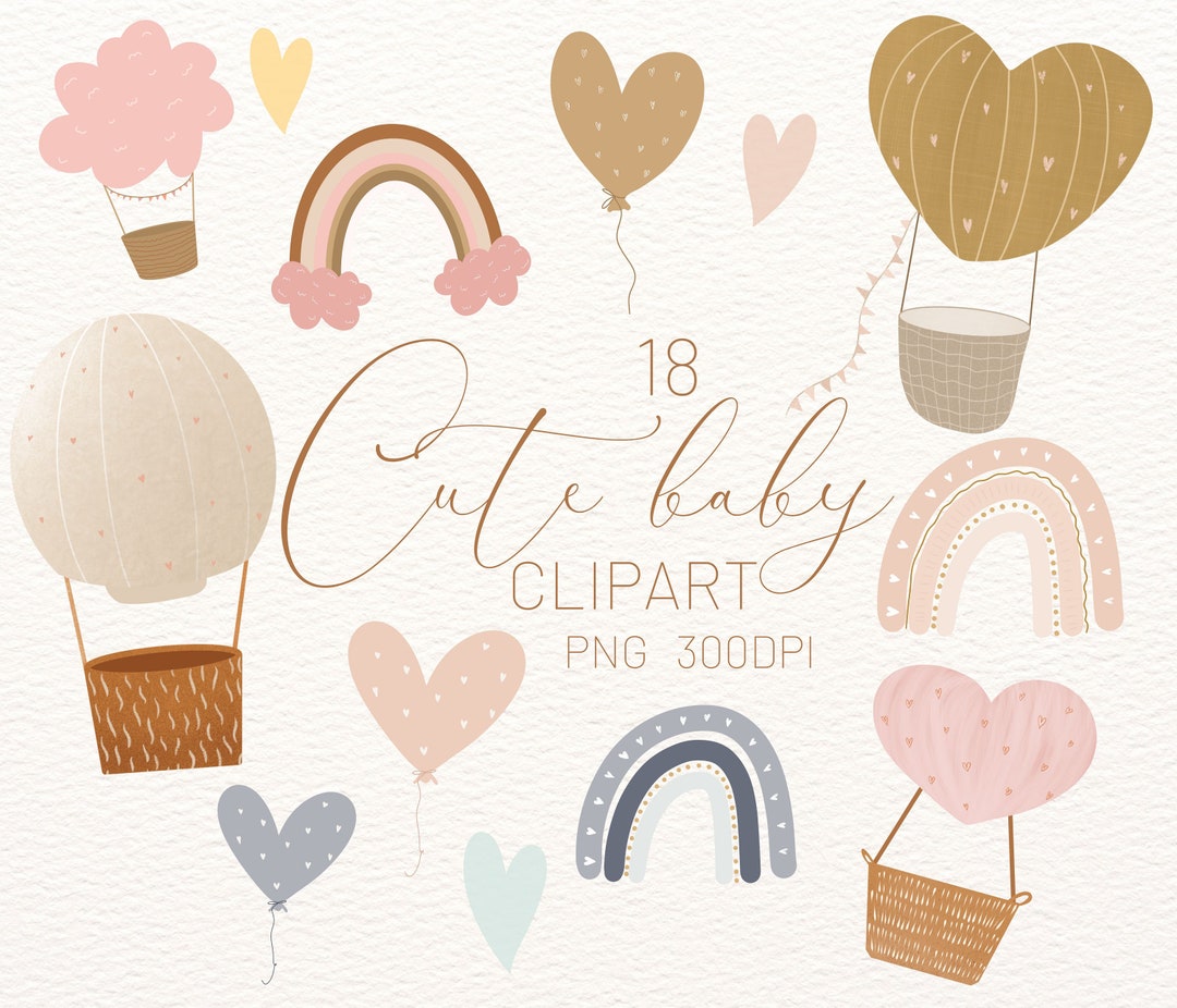 Hot Air Balloon Clipart Set Baby Pastell Brown Gender Neutral ...