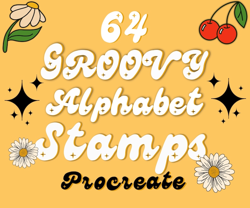 Groovy Alphabet Stamps Procreate Retro Letters and Numbers Commercial ...