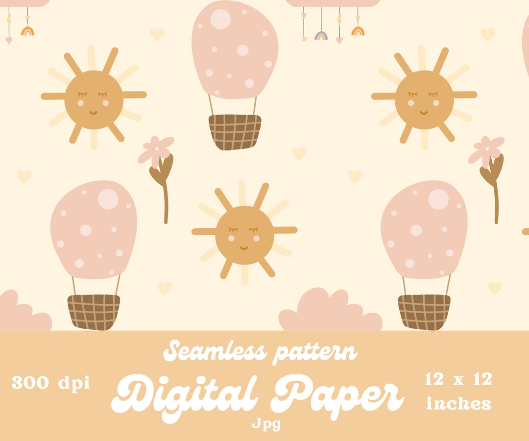 Hot Air Balloon Baby Designer Paper Cute Pastell Kids Seamless Pattern ...