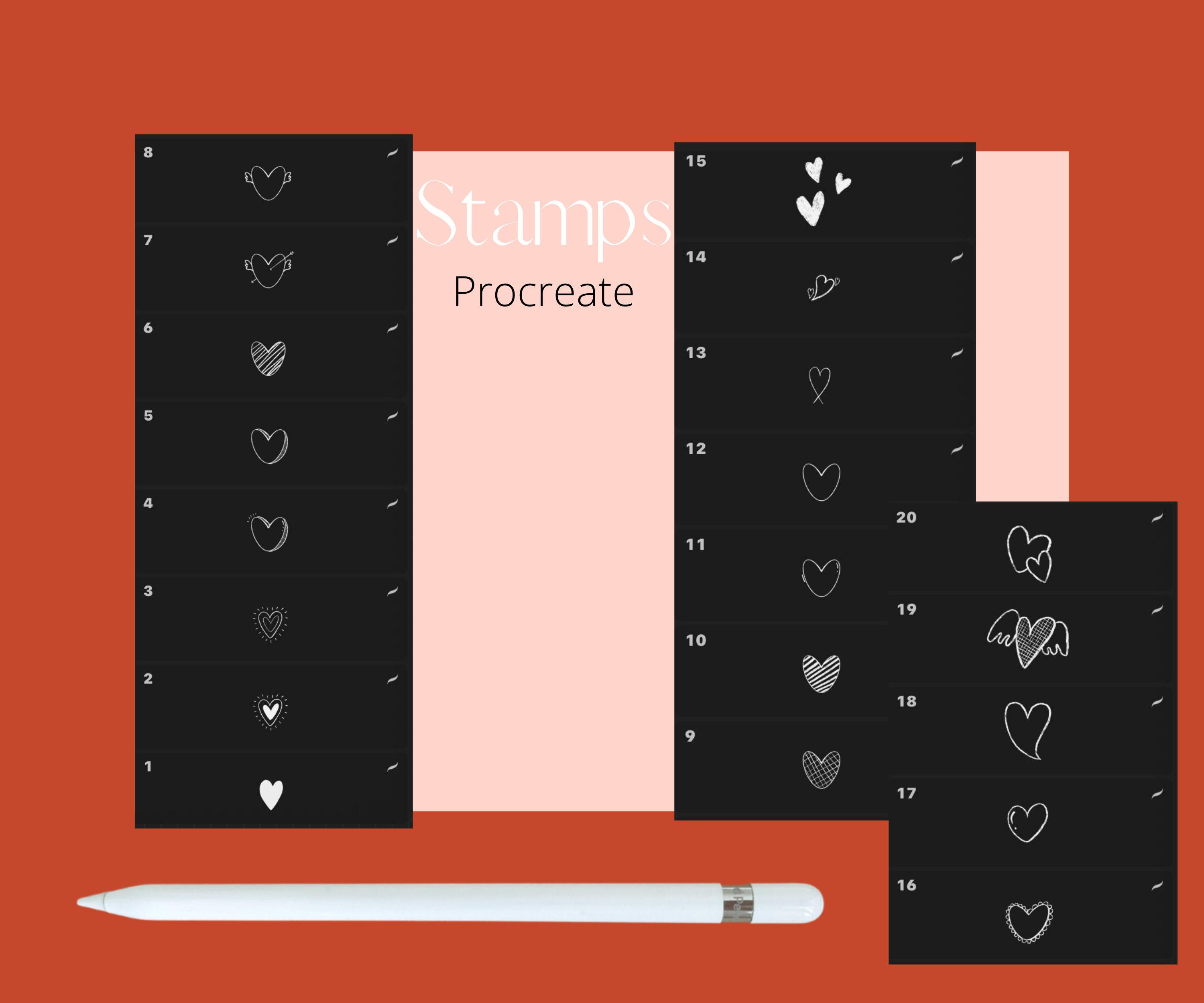 Procreate Heart Stamps Procreate Doodle Stamps Digital Brush Stamps - Etsy