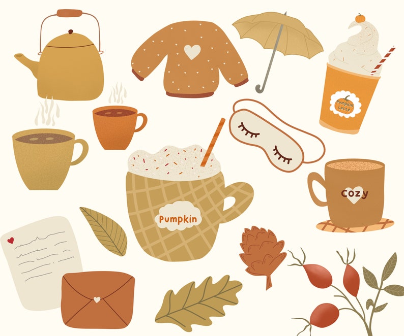 Cute Autumn Clipart Fall Png Elements 300dpi 30 Clip Art Pumpkin Pie ...
