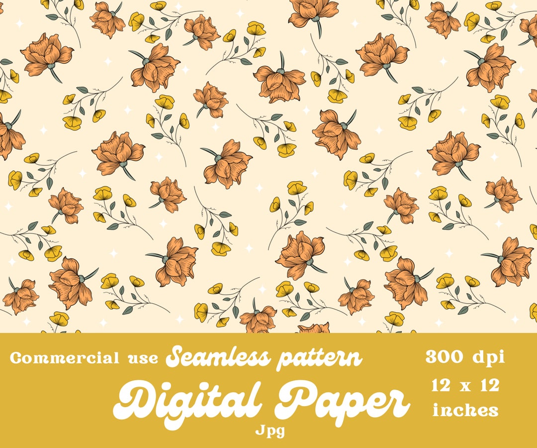 Retro Flowers Designer Paper Digital Paper Scrapbooking Craft Seamless ...